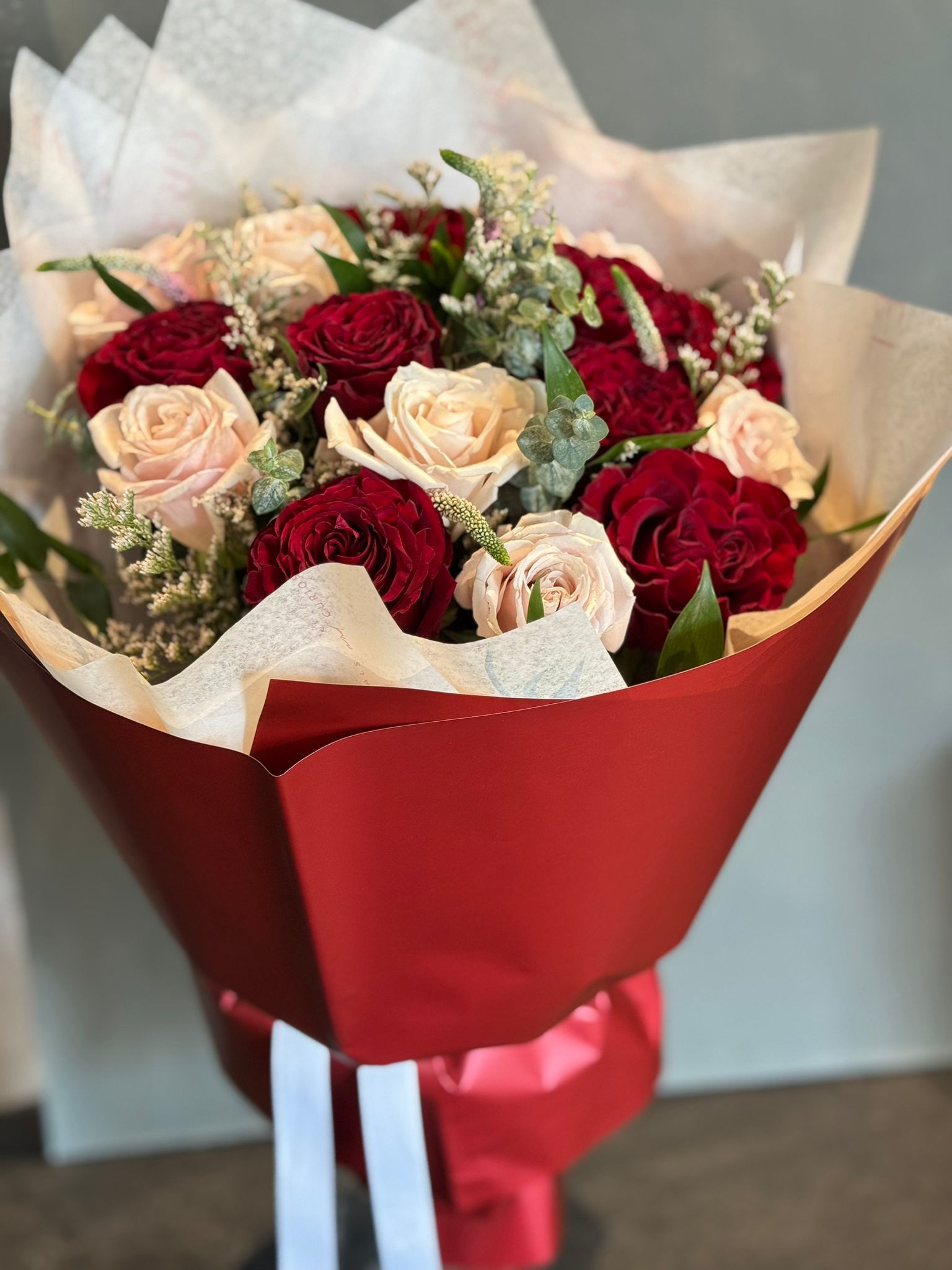 Red Hearts and Pink Eskimo Roses Valentine's Day Bouquet – GRAVEL ...