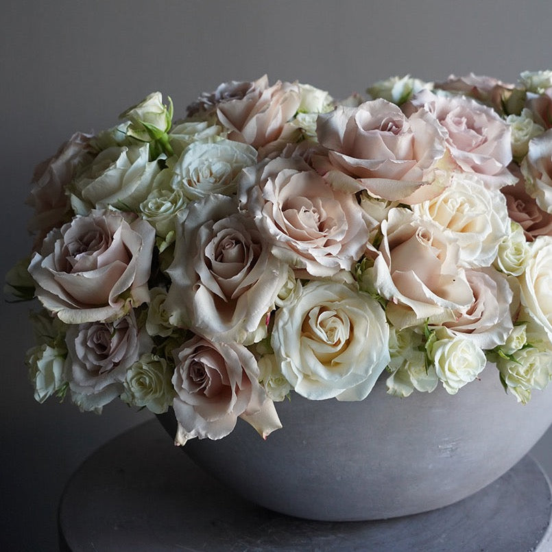 The Emma Floral Arrangement - Cream Roses, White Roses, and Light Pink ...